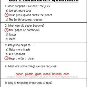 Recycling Reading Comprehension Passages and Activities | Earth Day ...