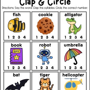 Counting Syllables Worksheets | Phonological Awareness Activities for K ...