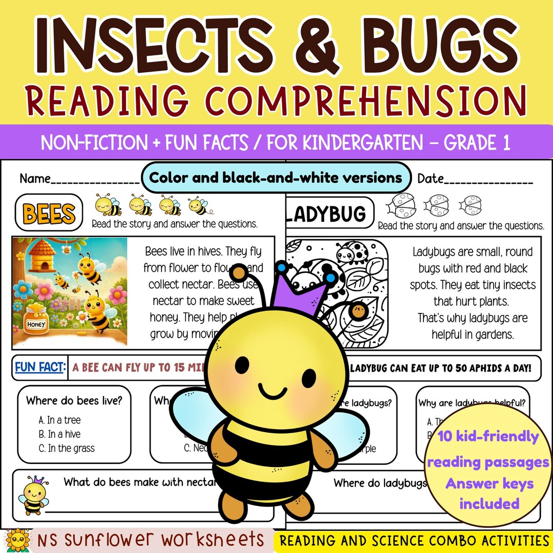 Insects & Bugs Reading Comprehension Passages With Fun Facts ...