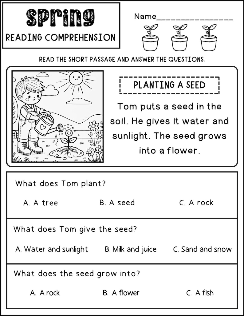 Spring Reading Comprehension Passages for Kindergarten & 1st Grade | 20 ...
