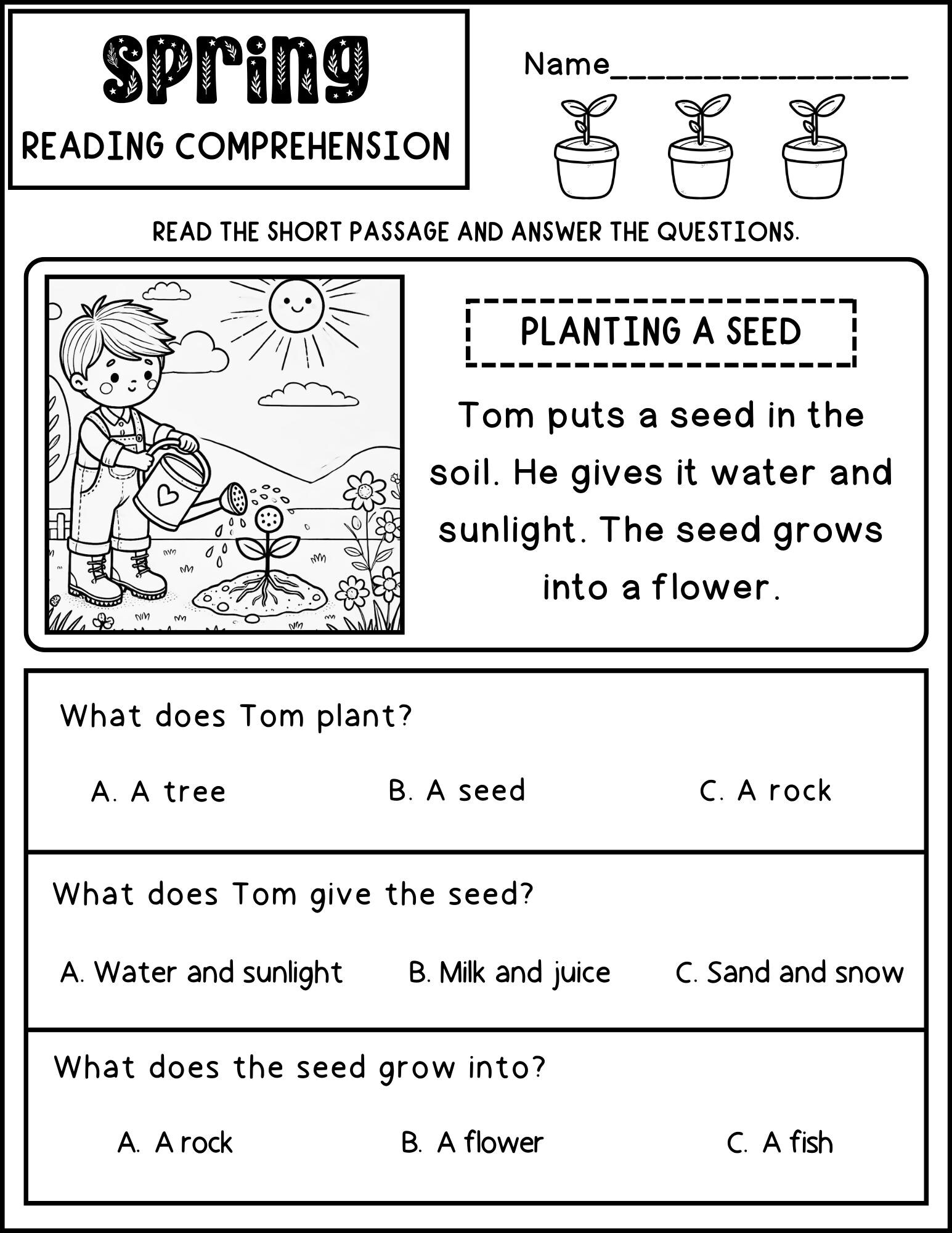 Spring Reading Comprehension Passages for Kindergarten & 1st Grade | 20 ...