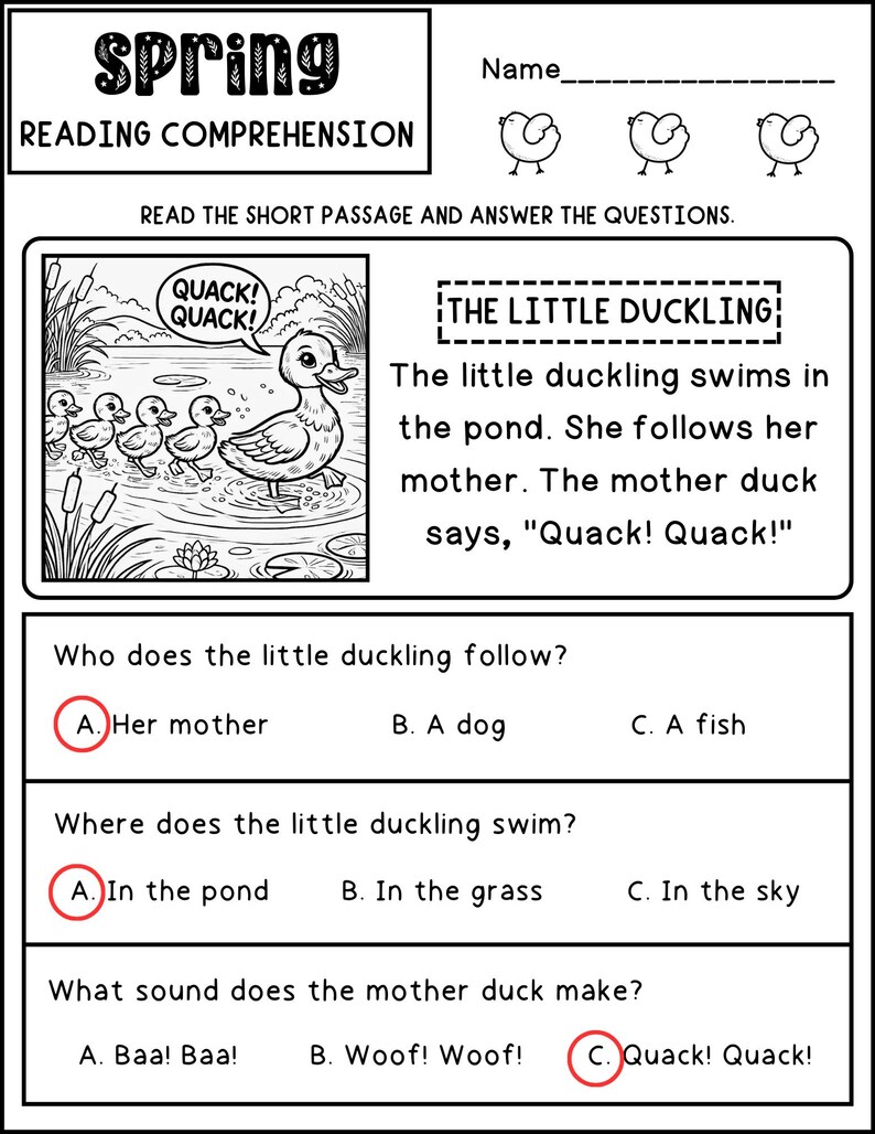 Spring Reading Comprehension Passages for Kindergarten & 1st Grade | 20 ...