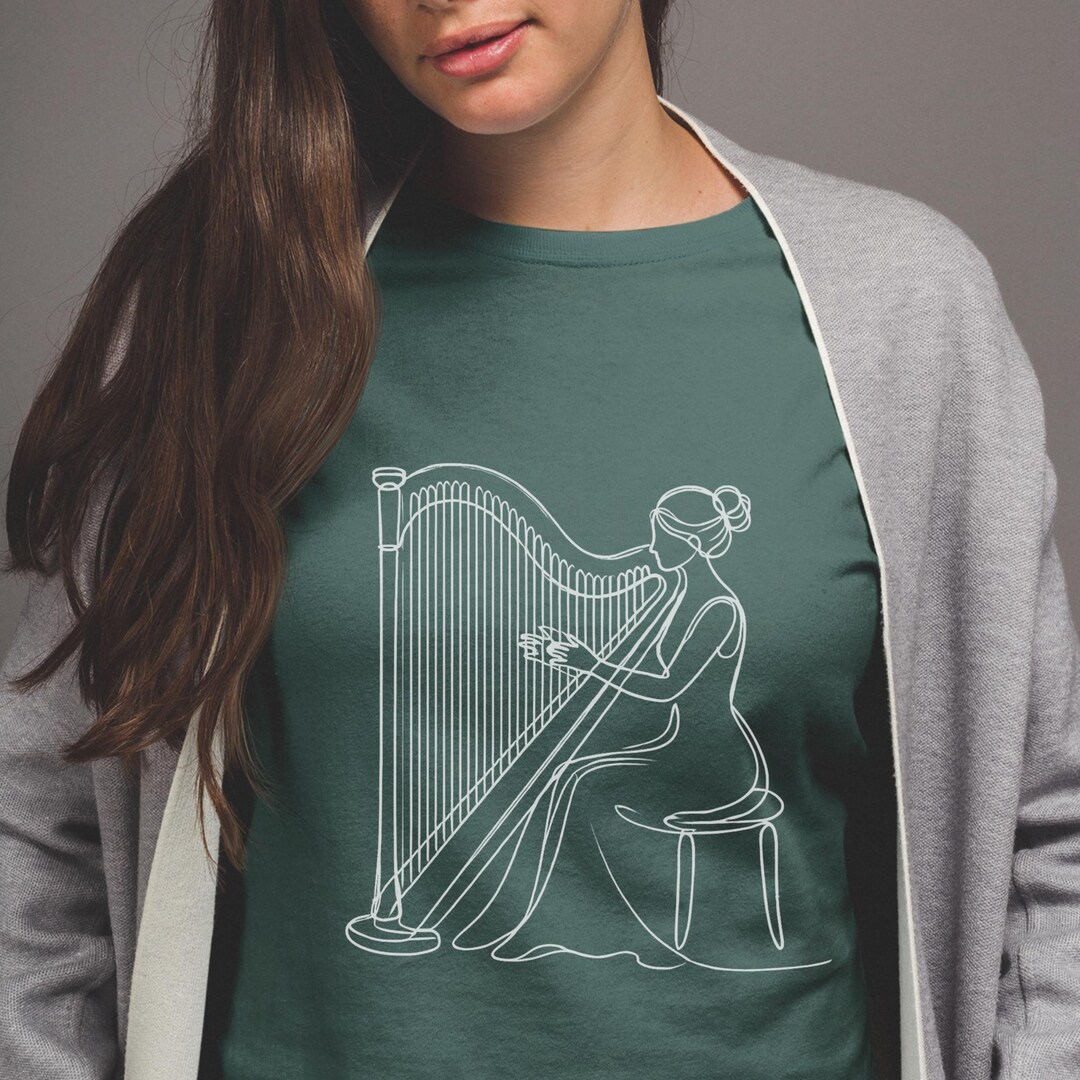Minimalist One-line Harp Musician Art | Elegant Harpist Unisex T-shirt ...