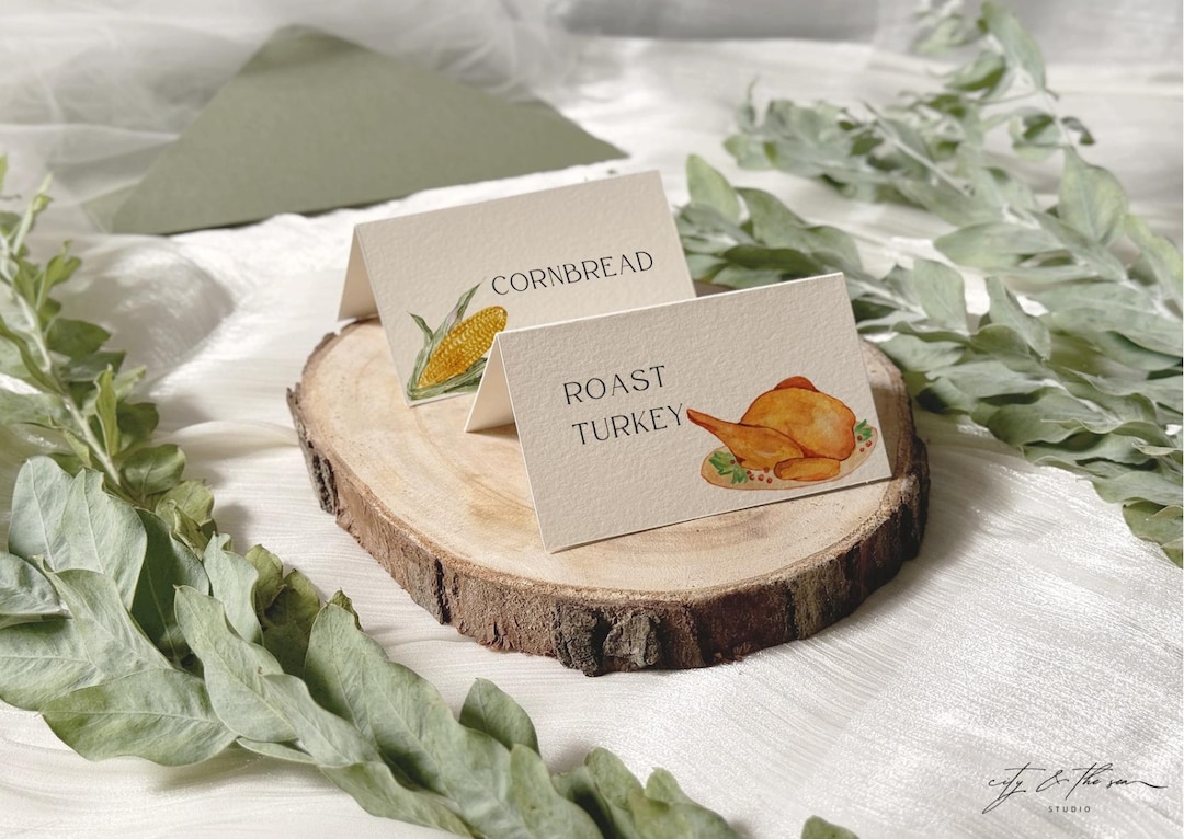 EDITABLE Thanksgiving Party Food Labels, Folded Place Cards Thanksgving ...