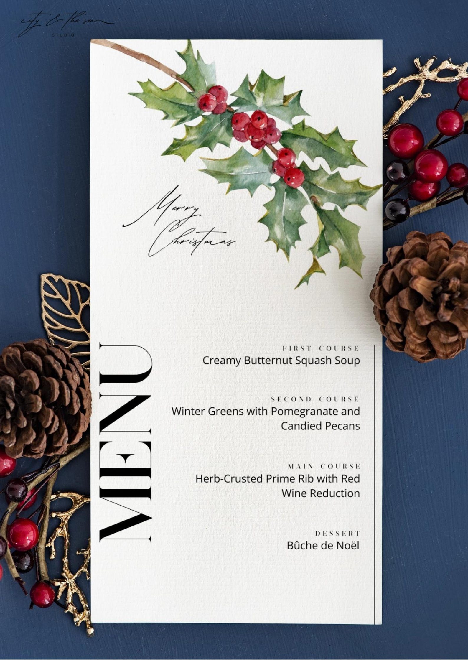 Christmas Holiday Menu Design – Modern Christmas Dinner Menu Template ...