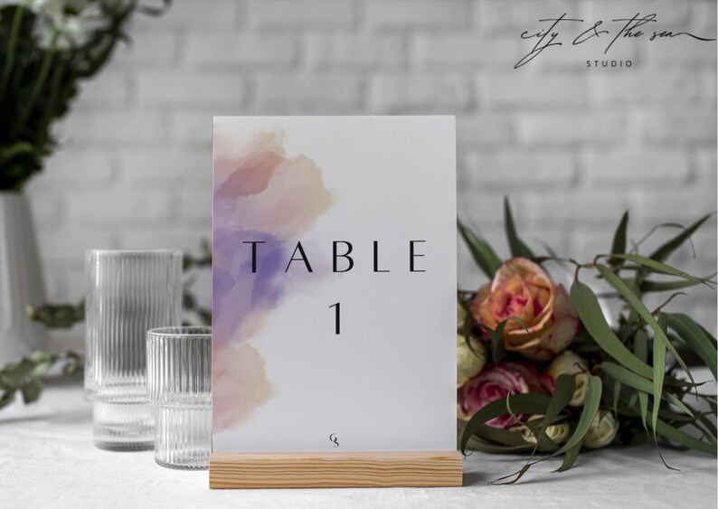 Editable Wedding Table Numbers Template - Purple and Peach - Watercolor ...