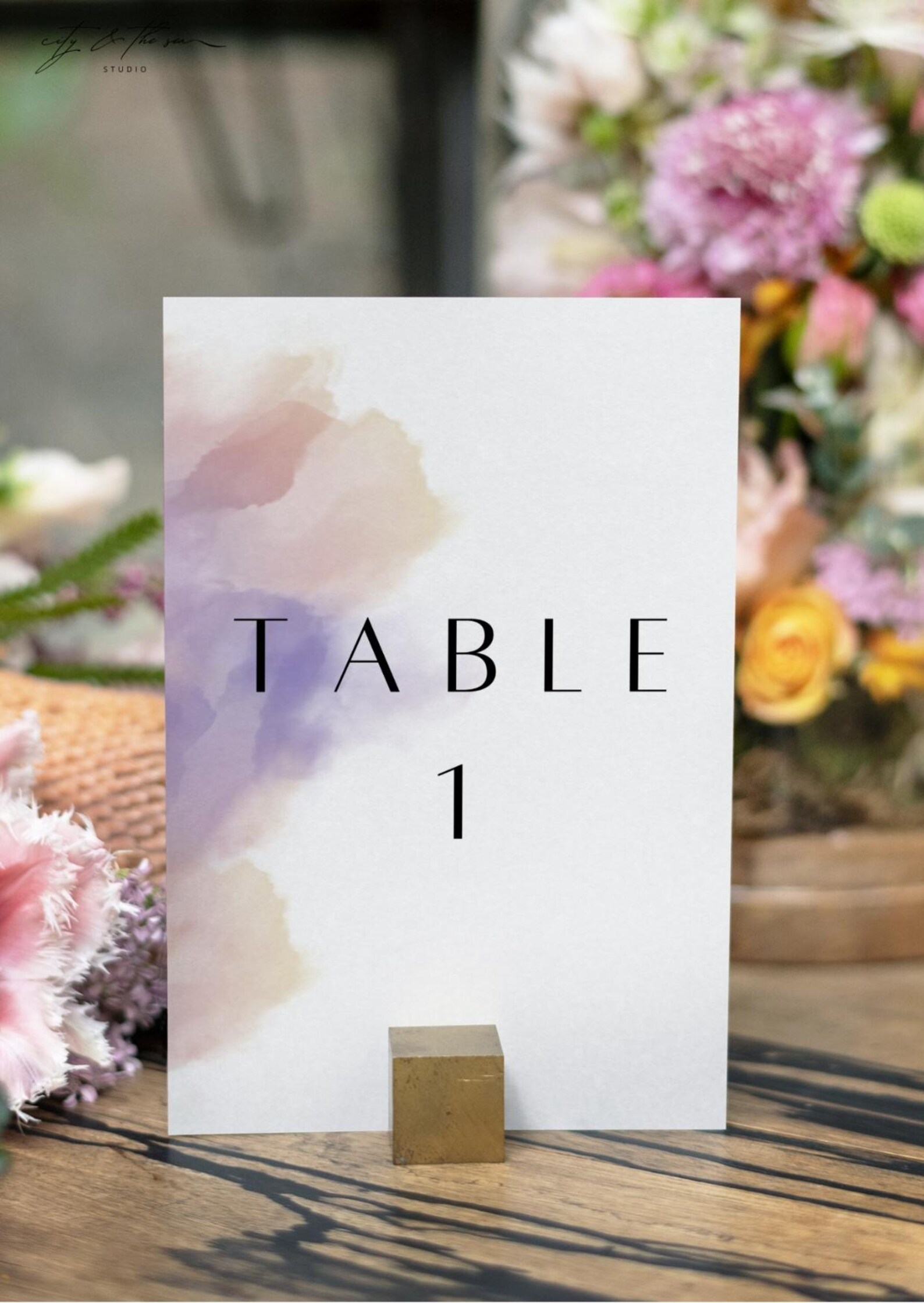 Editable Wedding Table Numbers Template - Purple and Peach - Watercolor ...