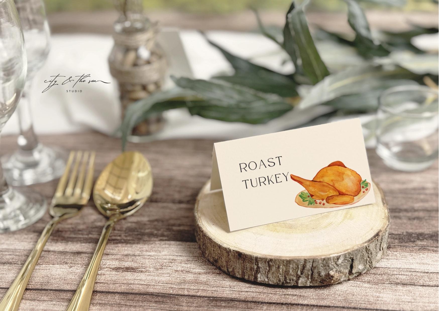 EDITABLE Thanksgiving Party Food Labels, Folded Place Cards Thanksgving ...