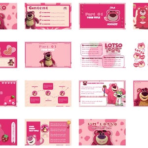Lotso Toy Story Powerpoint Template: Pink Strawberry Kids Slides - Etsy