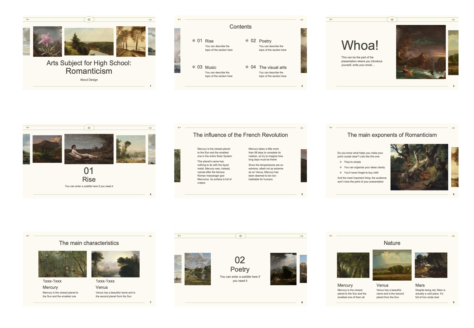 Romanticism Powerpoint Template - Elegant High School Arts Presentation ...