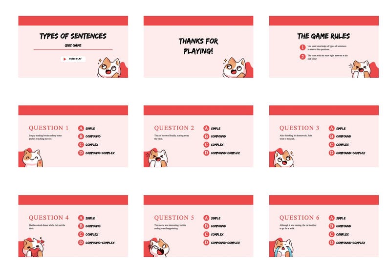 Types of Sentences Quiz Game Powerpoint Template | Fun & Interactive ...