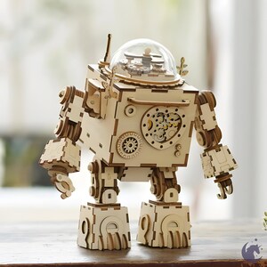 3D Wooden Puzzle Robot Steampunk Music Box DIY Model Building Kit With ...