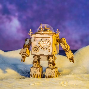 3D Wooden Puzzle Robot Steampunk Music Box DIY Model Building Kit With ...