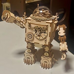3D Wooden Puzzle Robot Steampunk Music Box DIY Model Building Kit With ...