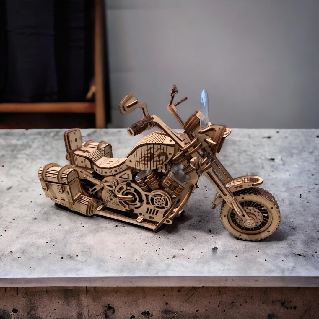 3D Wooden Puzzle Motorcycle Model DIY Craft Kit to Build Cruiser Bike ...