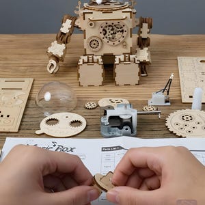3D Wooden Puzzle Robot Steampunk Music Box DIY Model Building Kit With ...