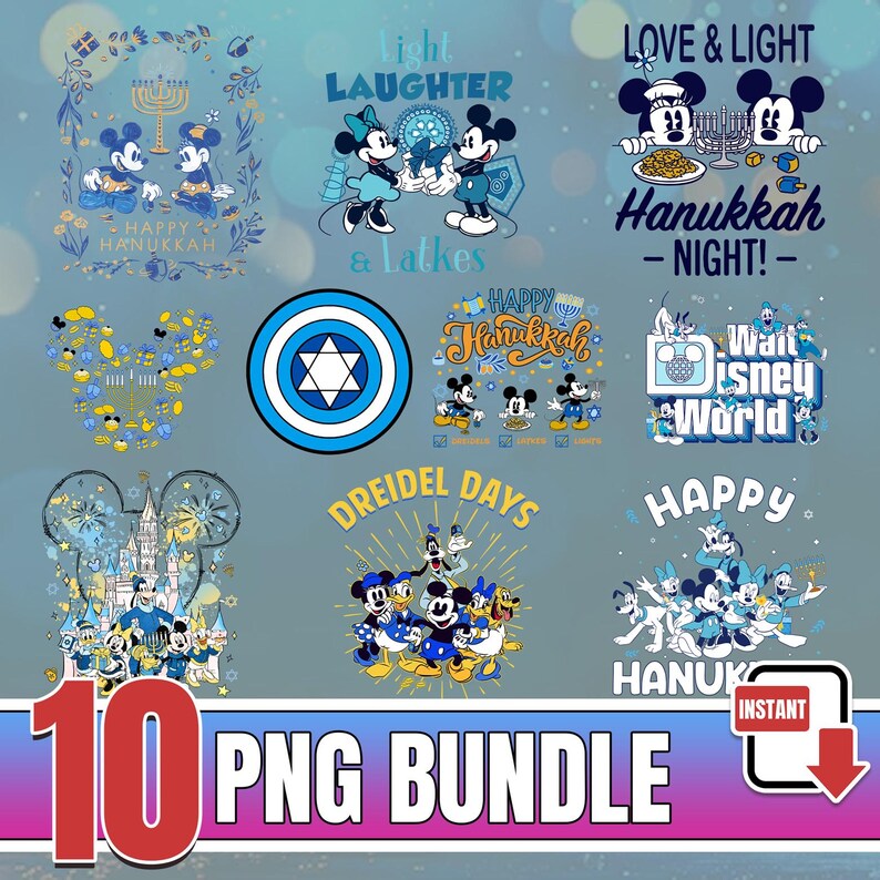 Disneyland Mickey and Minnie Happy Hanukkah PNG Bundle, Retro Chanukah ...