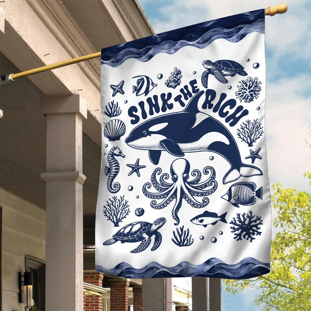 Sink the Rich Yard Flag, Orca Whale Eat the Rich Flag, Resist Fascism ...