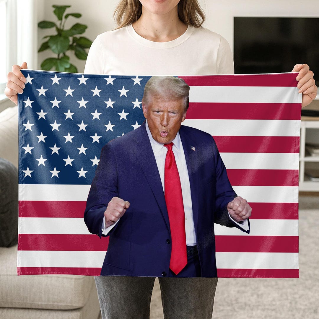 Trump Dancing American Flag Tapestry, Gift for Mega Fan Gets White ...