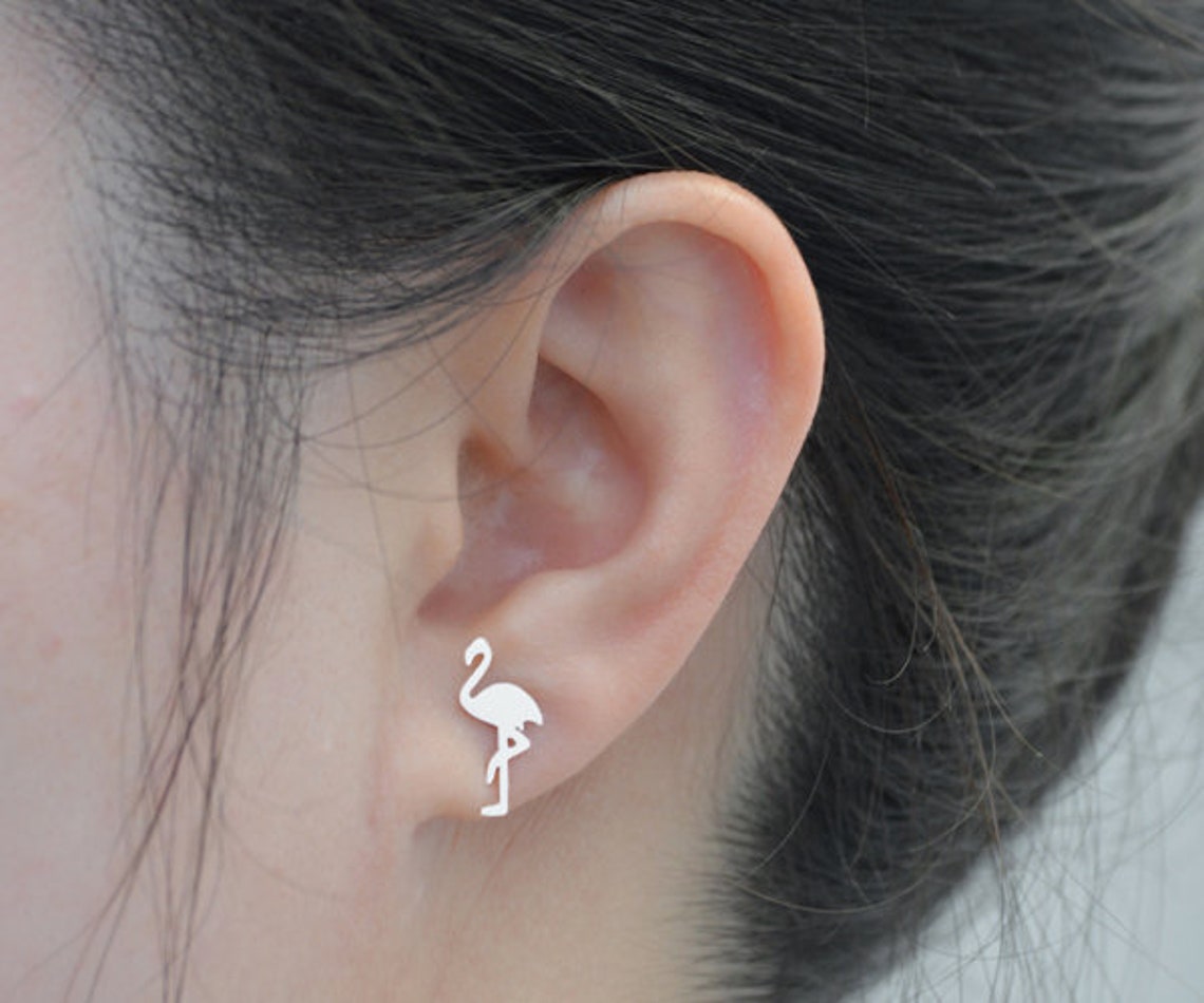 Flamingo Stud Earrings in Silver Silver Flamingo Ear Posts - Etsy UK