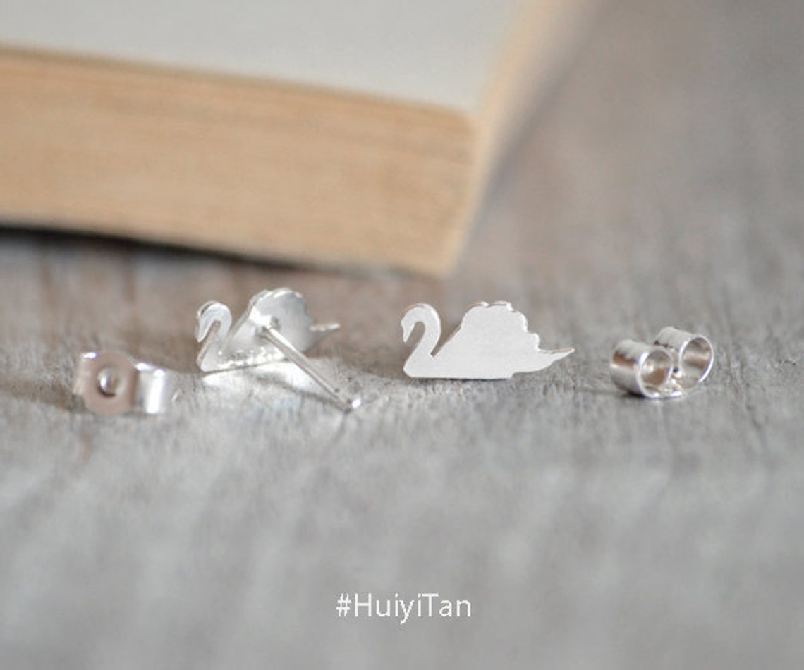 Swan Stud Earrings in Sterling Silver Silver Swan Ear Studs - Etsy UK