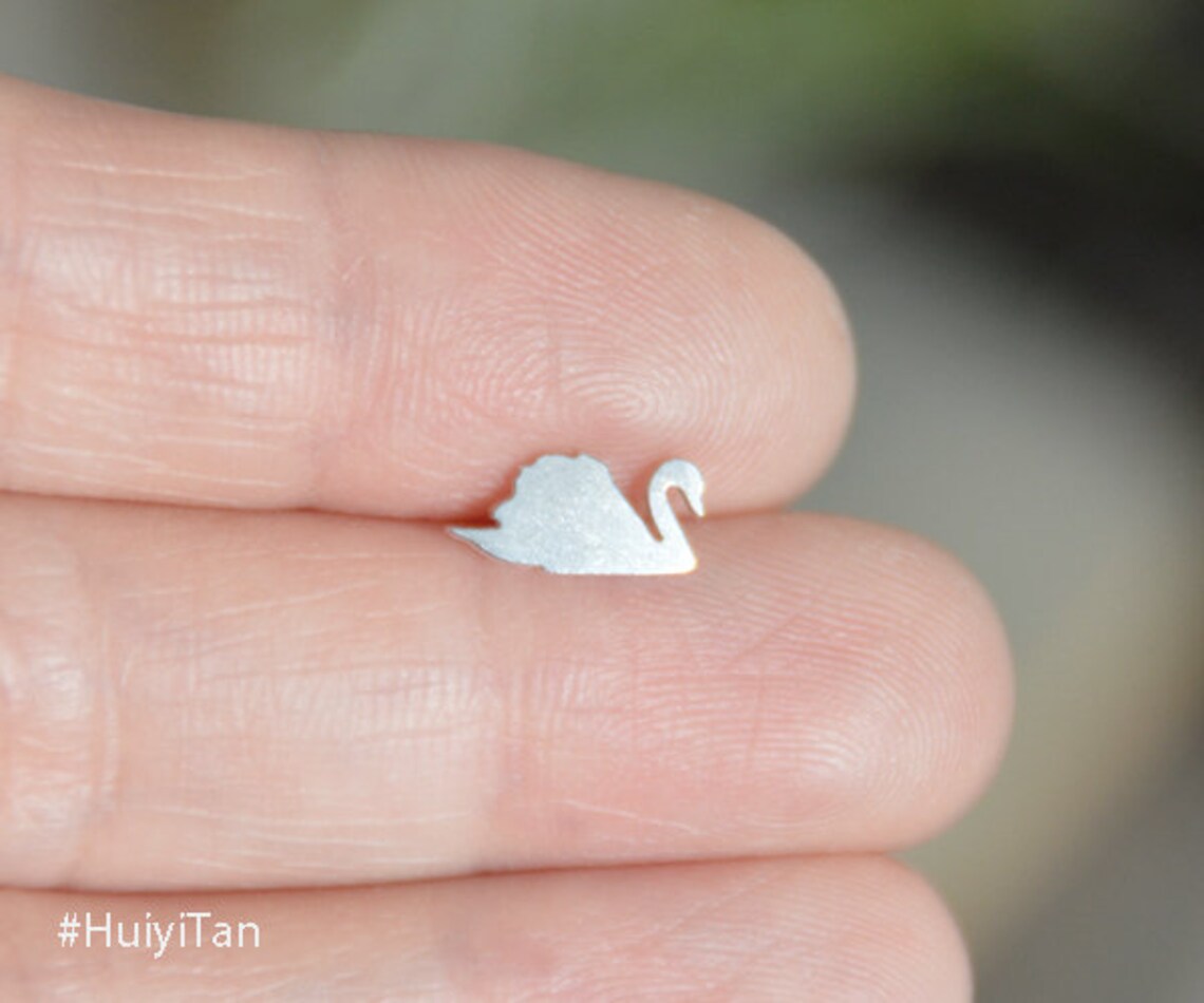Swan Stud Earrings in Sterling Silver Silver Swan Ear Studs - Etsy UK