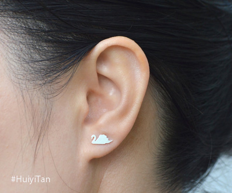 Swan Stud Earrings in Sterling Silver Silver Swan Ear Studs - Etsy UK