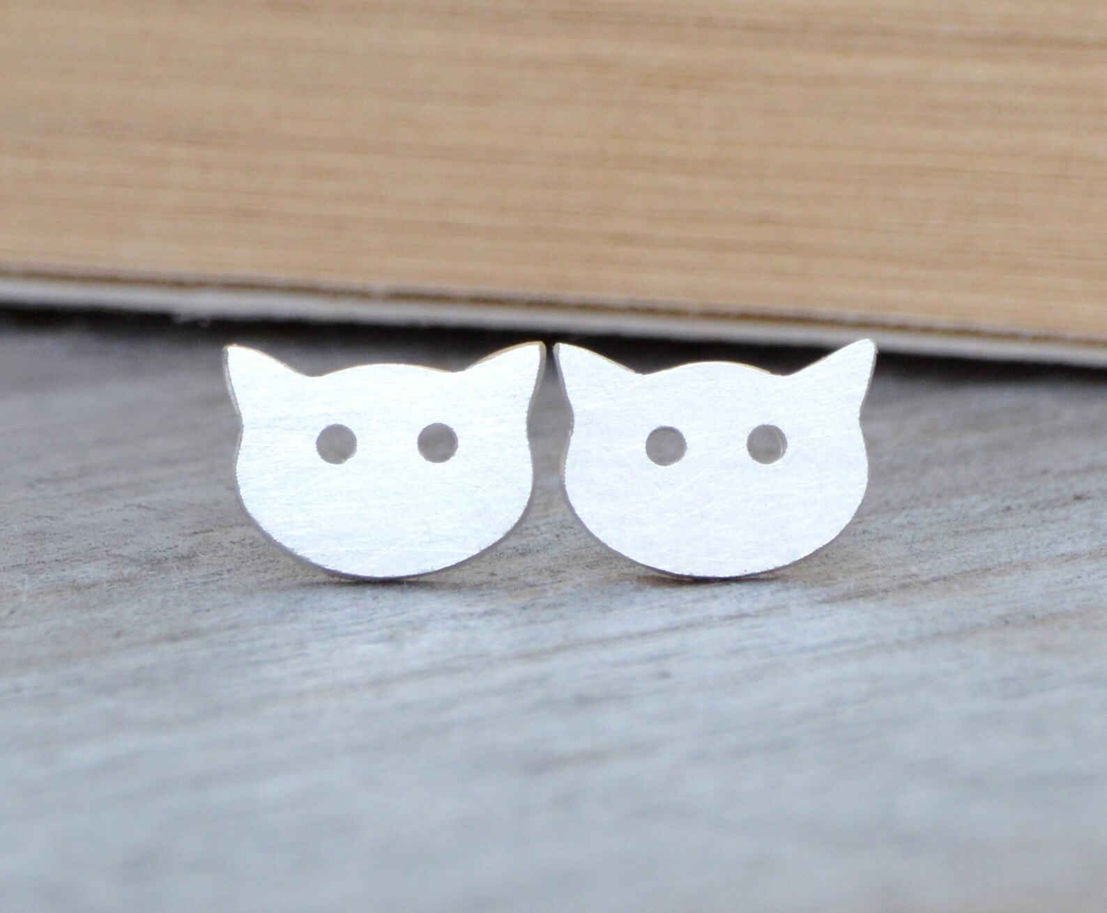 Cat Stud Earrings in Sterling Silver, Silver Kitten Ear Studs - Etsy