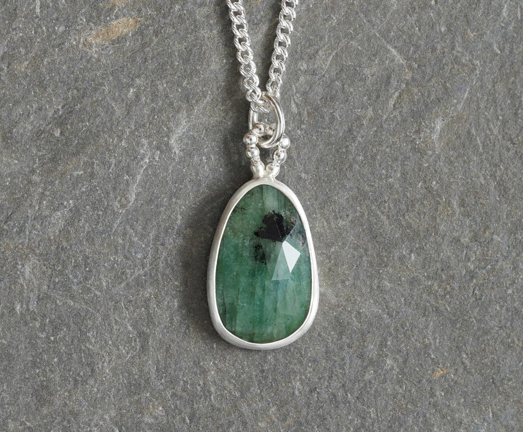 Natural Emerald Sterling Silver Necklace - Bezel Set Pendant - Etsy