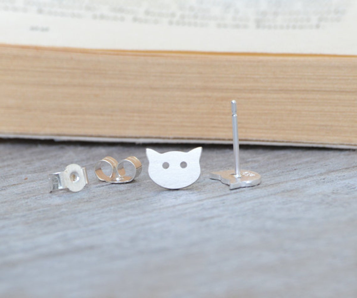 Cat Stud Earrings in Sterling Silver, Silver Kitten Ear Studs - Etsy UK