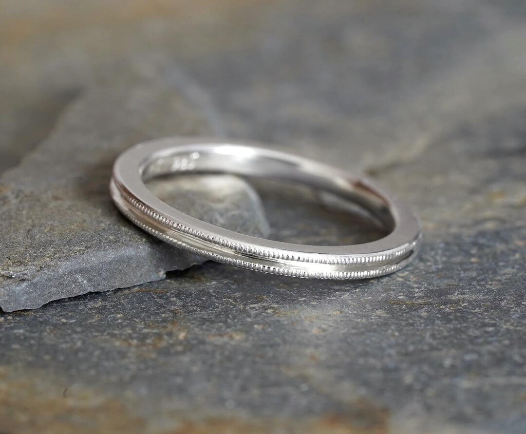 Milgrain Sterling Silver Wedding Band: Slim Stacking Ring - Etsy