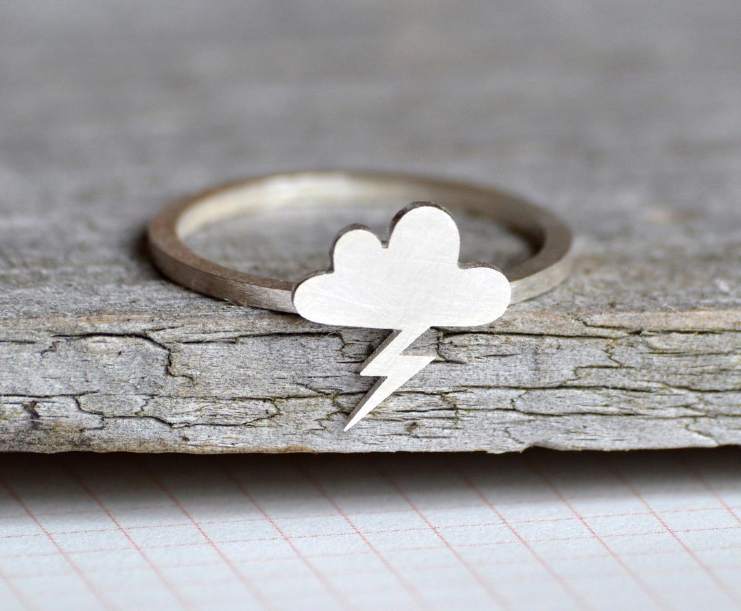 Lightning Cloud Ring in Sterling Silver, Silver Lightning Cloud Ring - Etsy