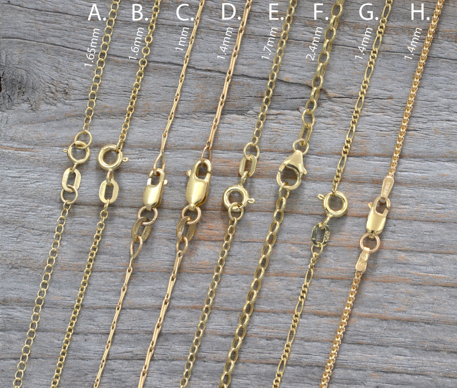 Solid 9ct Yellow Gold Chain Trace Chain Barleycorn Chain - Etsy UK