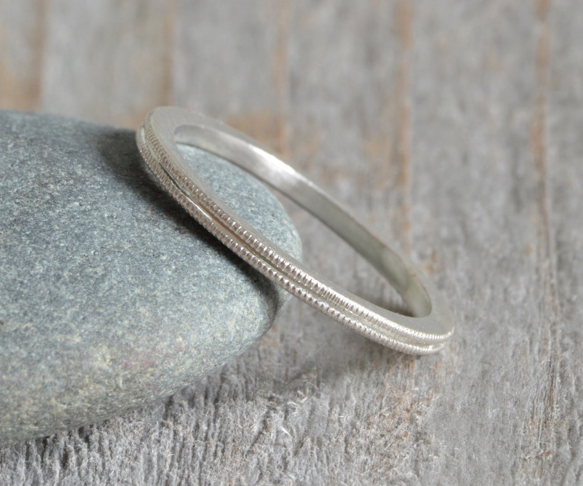 Milgrain Wedding Band Slim Wedding Ring Slim Stacking Ring | Etsy