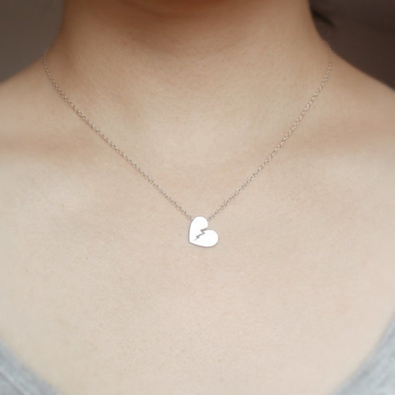 Broken Heart Necklace in Sterling Silver Personalized Heart - Etsy