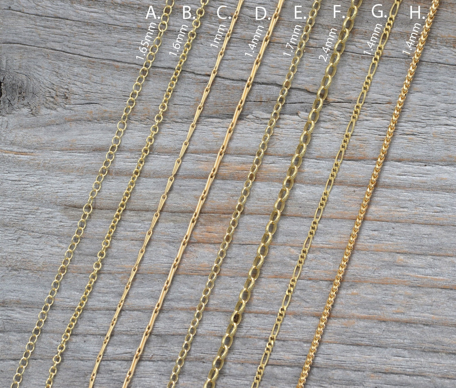 Solid 9ct Yellow Gold Chain Necklace: Trace, Barleycorn, Belcher Links ...