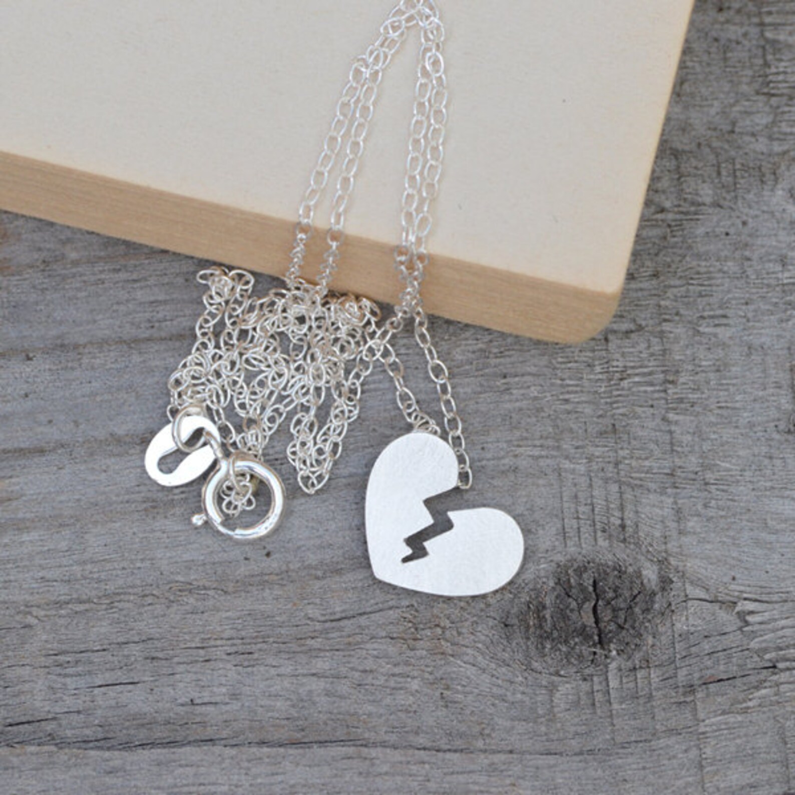 Broken Heart Necklace in Sterling Silver Personalized Heart - Etsy