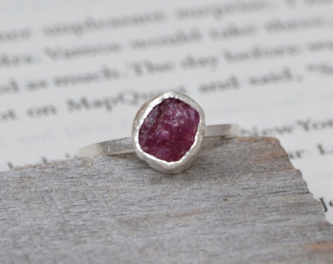 Rough Ruby Engagement Ring, Rustic Ruby Stacking Ring, Over 2ct Ruby Ring, Ruby Anniversary Ring ...