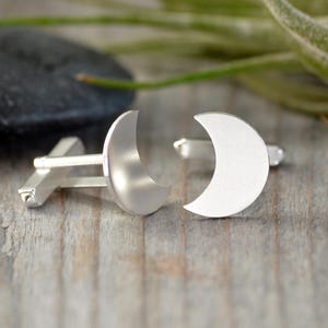 Moon Shape Cufflinks in Sterling Silver, Personalized Moon Shape ...