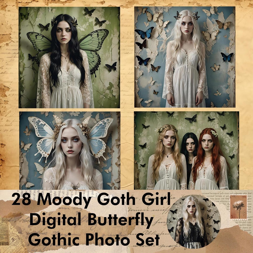 Moody Goth Girl Digital Butterfly Gothic Photo Gothic Ephemera Gothic ...