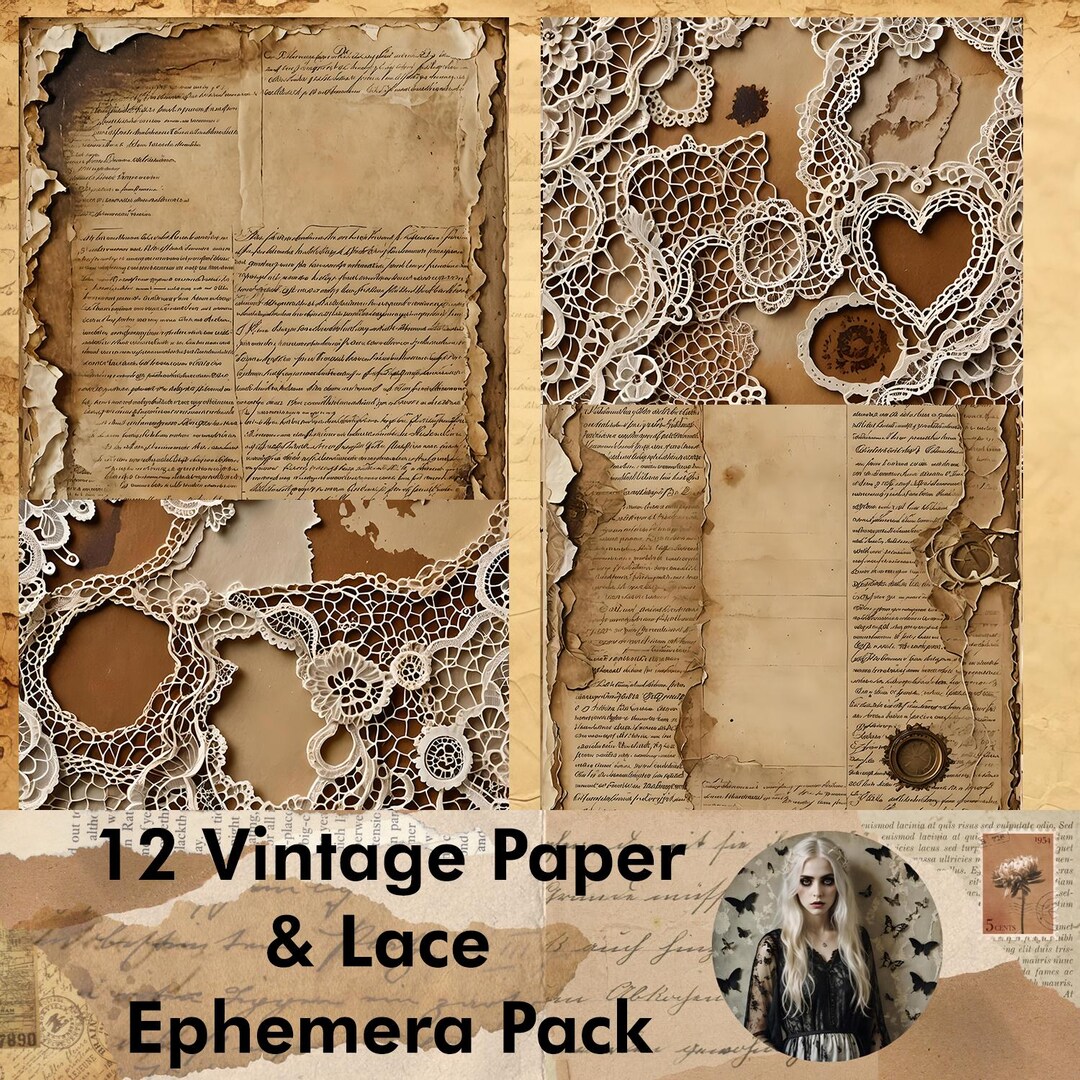 Vintage Lace Paper Ephemera: Stained Antique Textures (digital Download ...