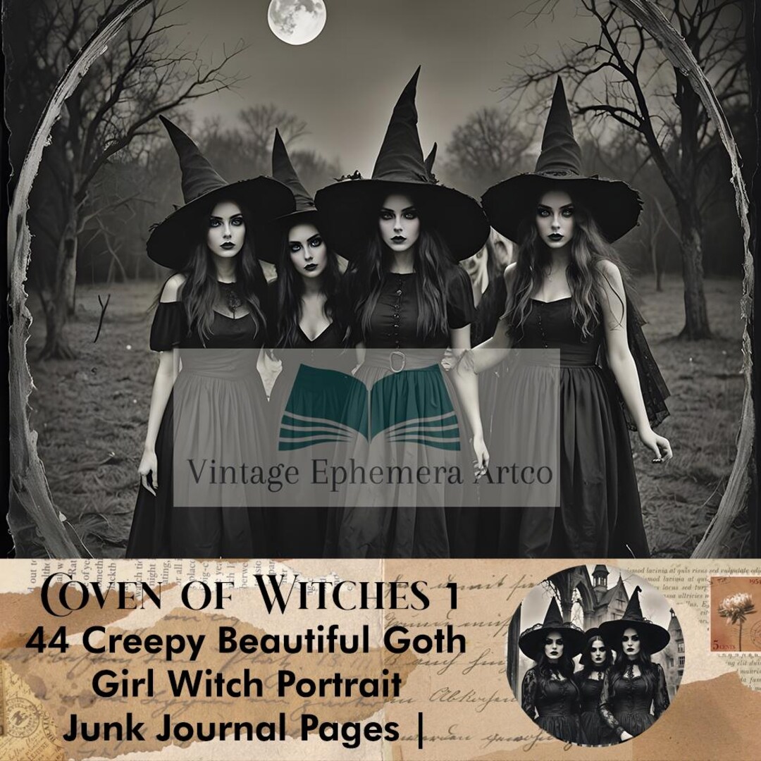 Gothic Witch Portrait Junk Journal Pages: Creepy Goth Girl Digi Kit ...