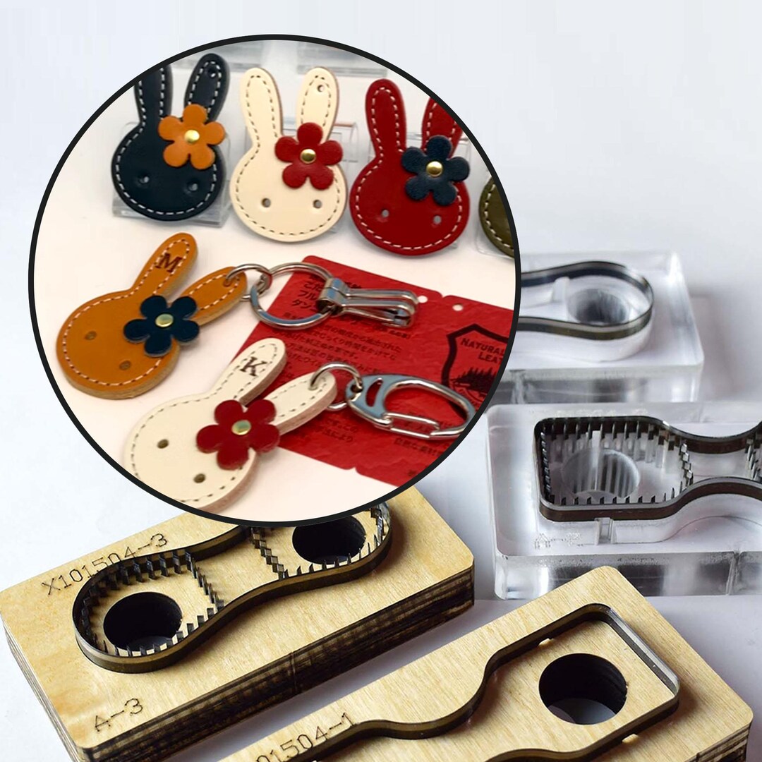 Rabbit Head Keychain Die Cut, Personalized Handmade Leather Keychain ...