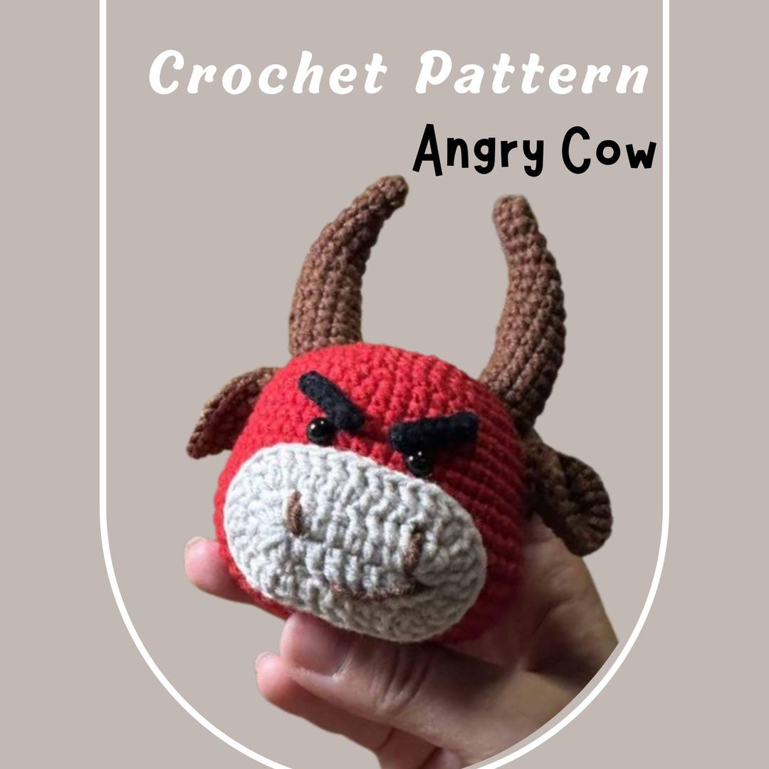 Angry Cow Crochet Pattern Red Bull With Big Horns Buffalo Amigurumi ...