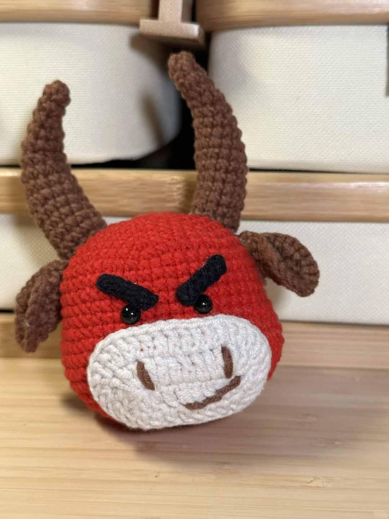 Angry Cow Crochet Pattern Red Bull With Big Horns Buffalo Amigurumi ...