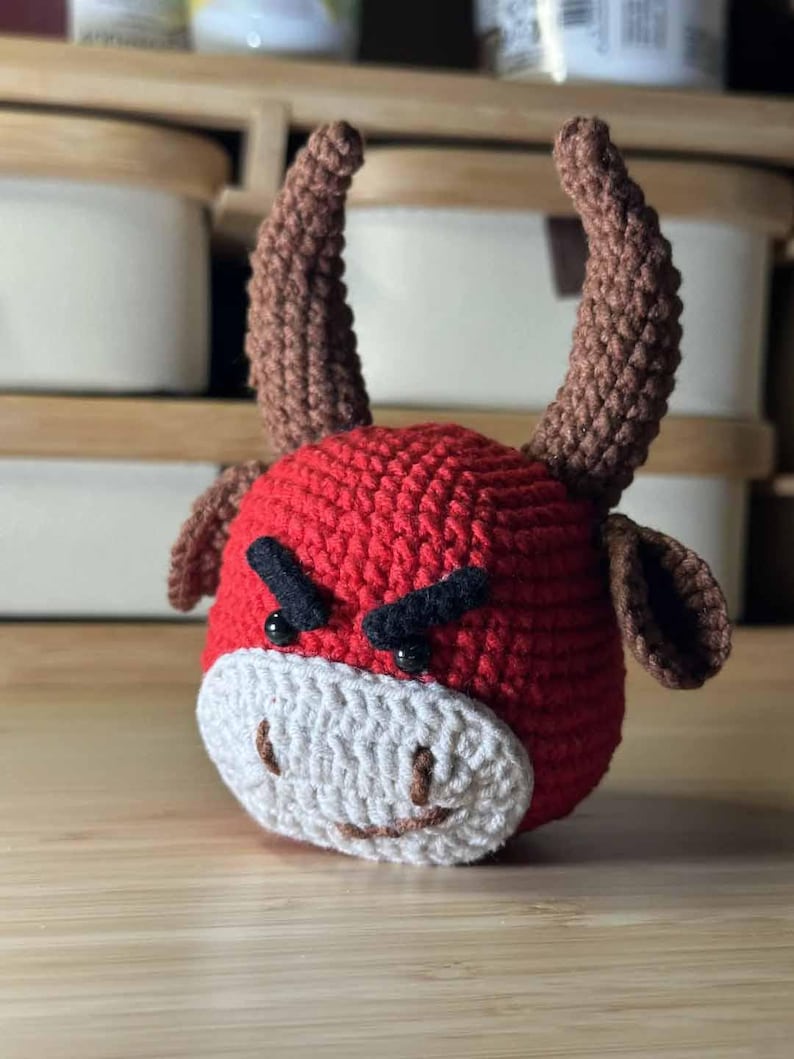Angry Cow Crochet Pattern Red Bull With Big Horns Buffalo Amigurumi ...