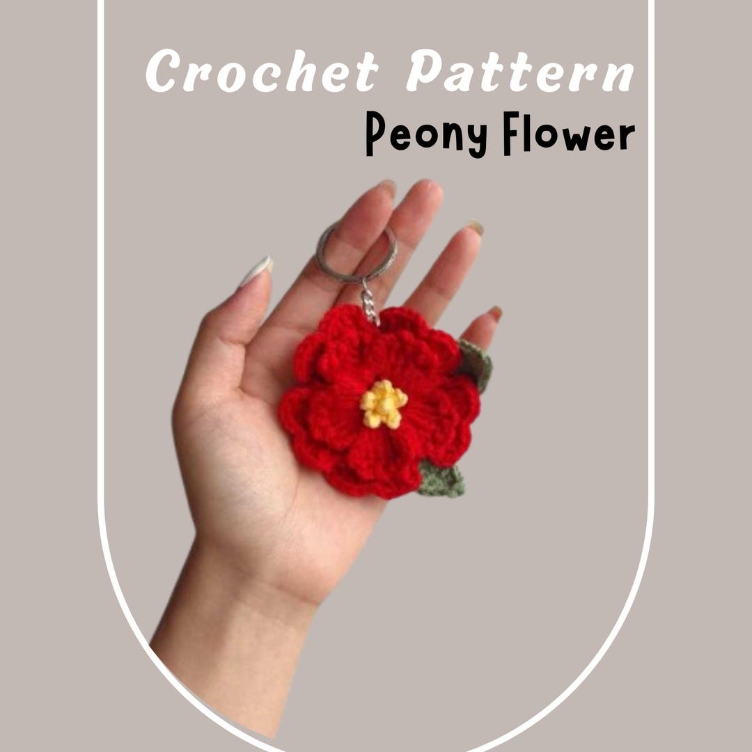 Peony Crochet Pattern Red Flower Plant Amigurumi Floral Brooch Keychain ...