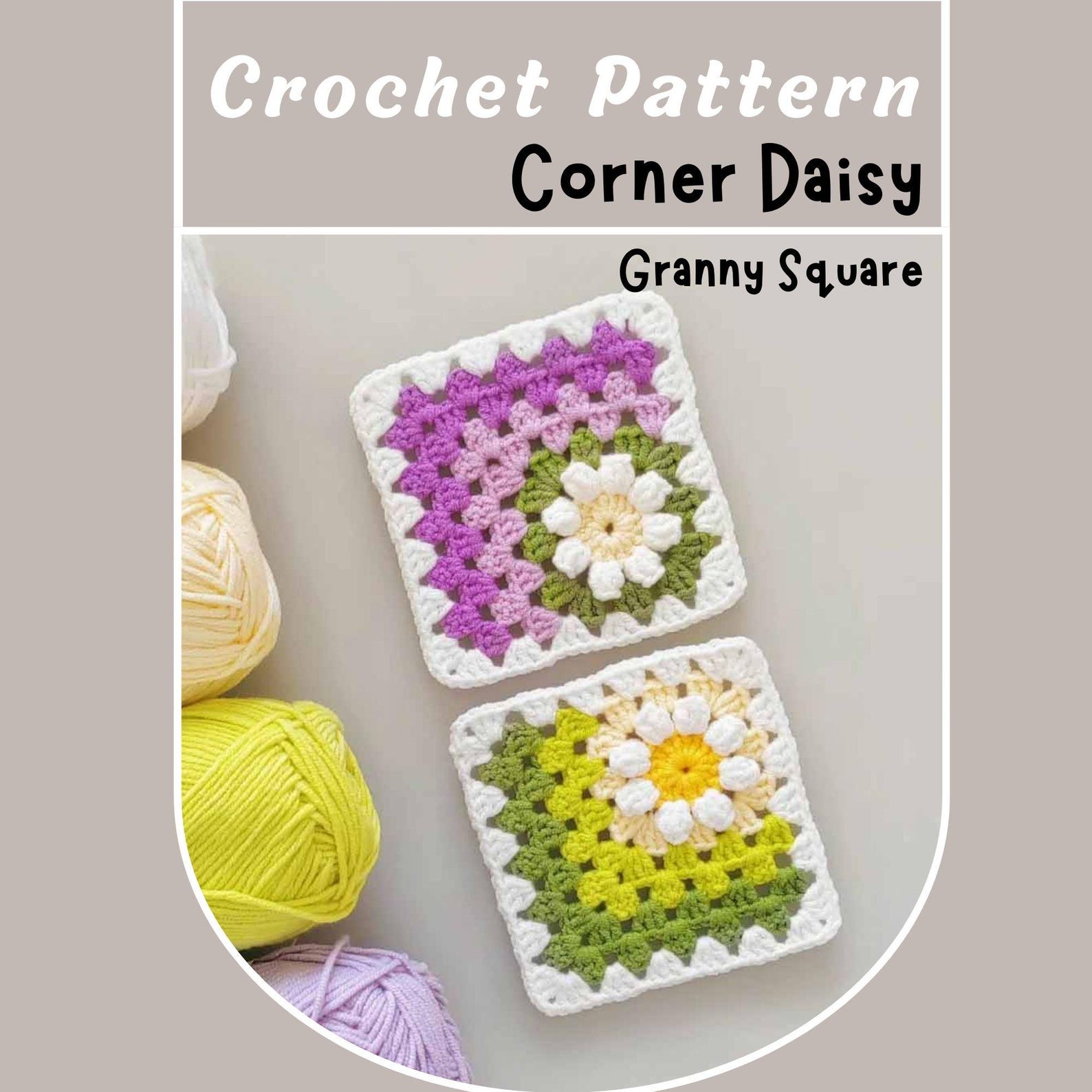 Corner Daisy Granny Square Crochet Pattern 3D Small Mini Daisy White ...