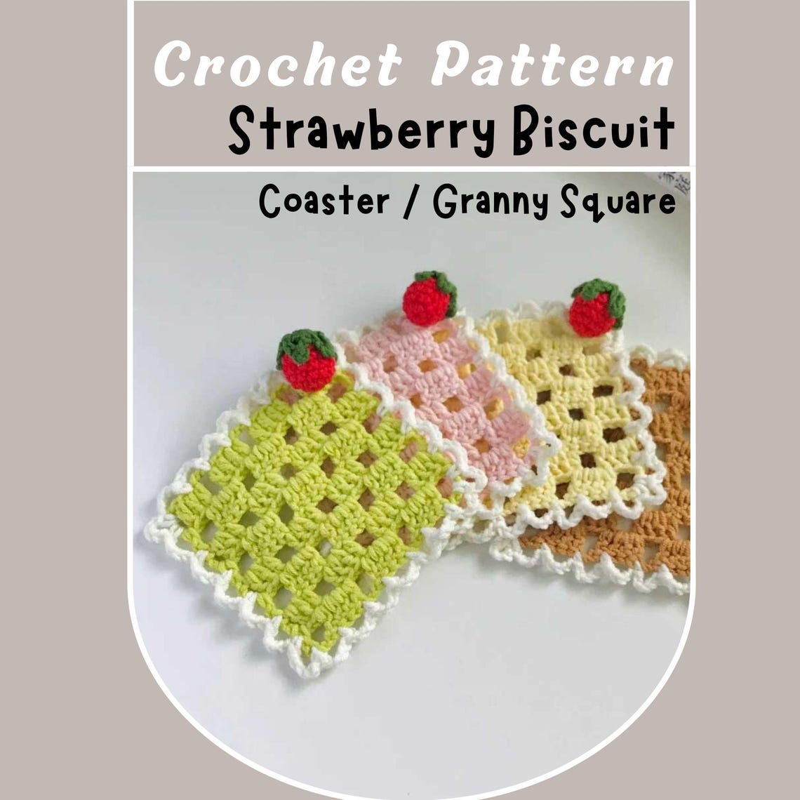 Strawberry Biscuit Coaster Granny Square Crochet Pattern Easy Simple ...