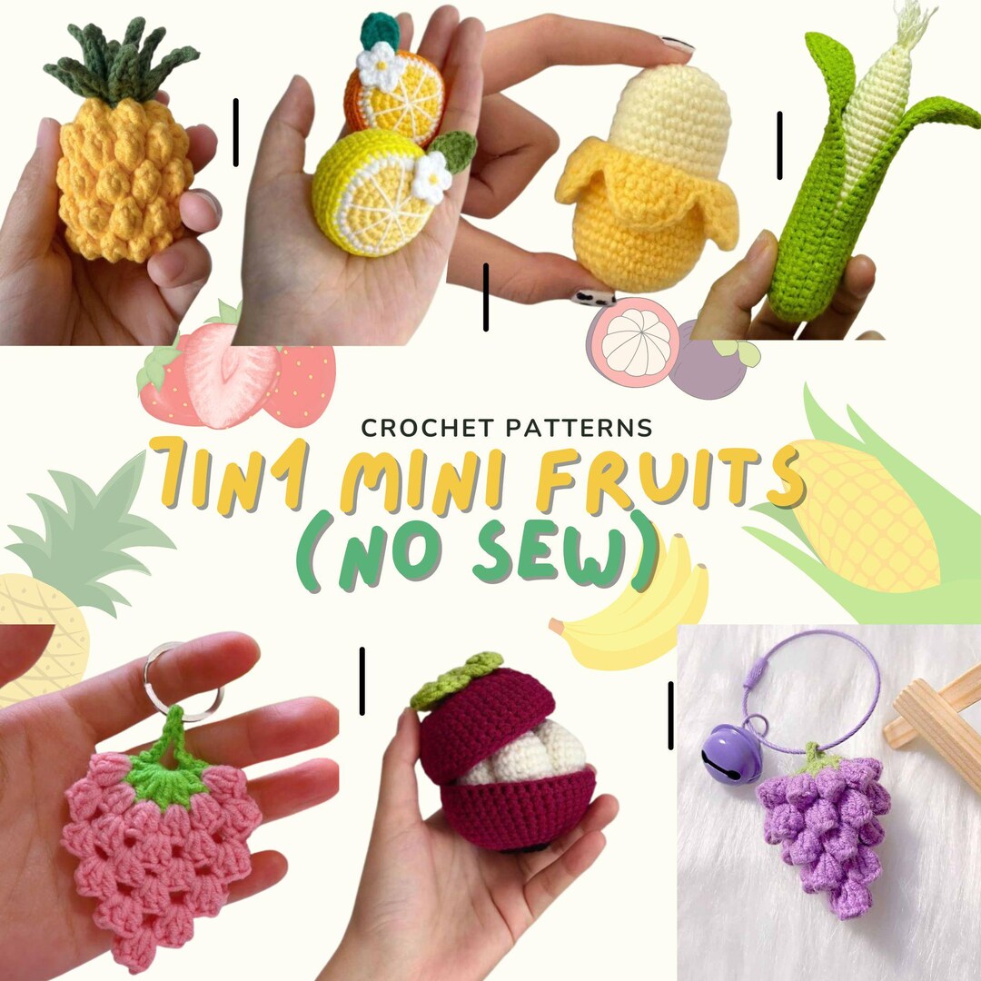 7IN1 Mini Fruits Crochet Pattern No Sew Quick Food Amigurumi Low Stuff ...